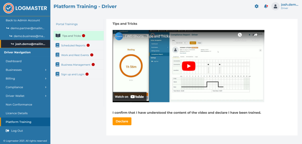 Logmaster: Automated Driver Training & Progress Monitoring